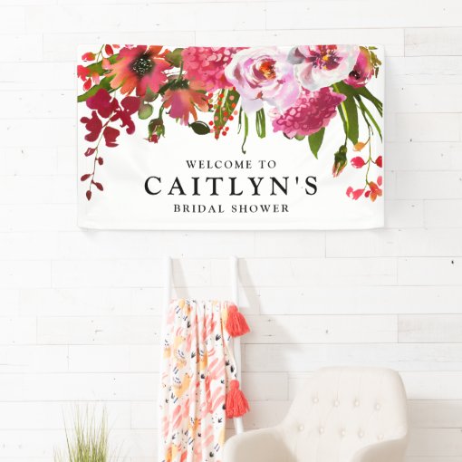 Pink Red Floral Watercolor Bridal Shower Welcome Banner | Zazzle
