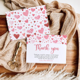 Pink Red Hearts Valentine Sweetheart Baby Shower Thank You Card | Zazzle