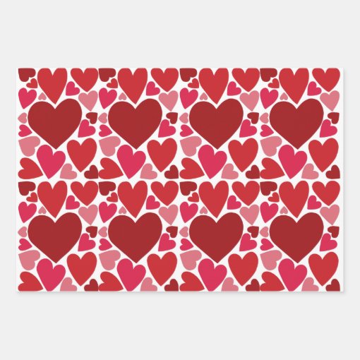 Pink Red Hearts Wrapping Paper Flat Sheet Set of 3 | Zazzle