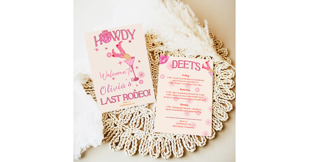 Pink Red Last Rodeo Bachelorette Invitation | Zazzle