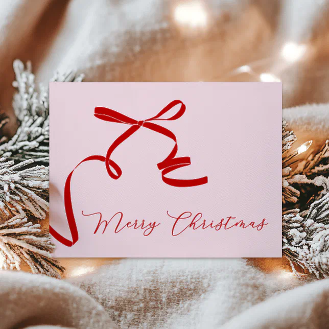Pink Red Merry Christmas Holiday Card | Zazzle