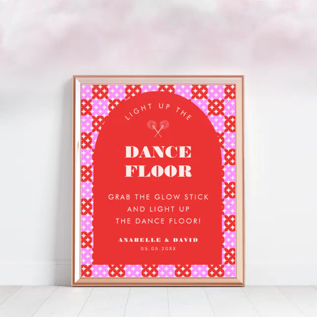 Pink Red Mid Century Mod Dance Floor Wedding Sign | Zazzle