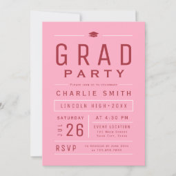 Pink Red Modern Simple Typography Graduation Party Invitation | Zazzle