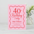 Pink Red Retro 40th Birthday Wavy Border Invitation | Zazzle