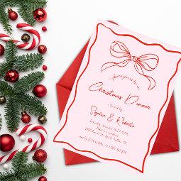Pink & Red Retro Bow French Christmas Dinner Invitation | Zazzle