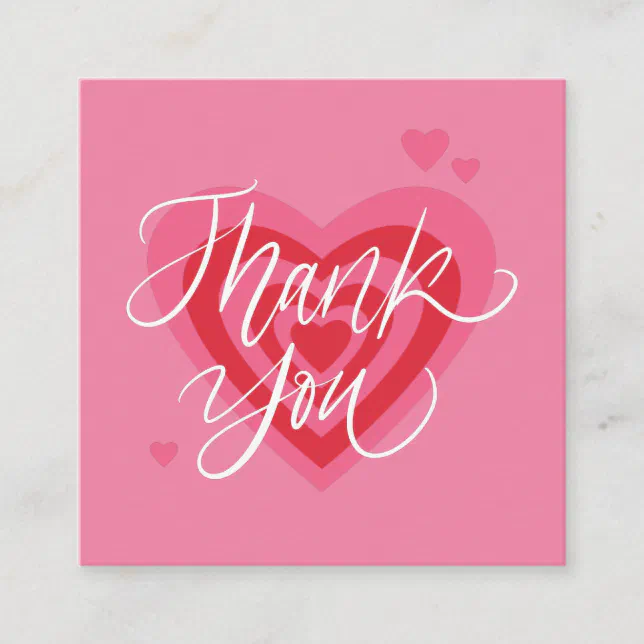 Pink Red Romantic Heart Thank You Valentine's Day Square Business Card ...