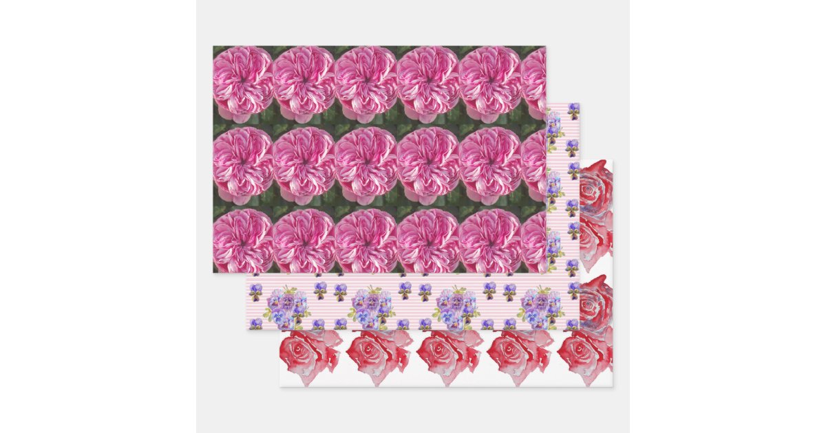 Pink Red Rose Roses flower Watercolor Painting Art Wrapping Paper ...