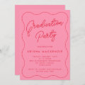 Pink & Red Squiggle Graduation Party Invitation | Zazzle