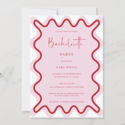 Pink Red Wavy Border Bachelorette Party Invitation | Zazzle