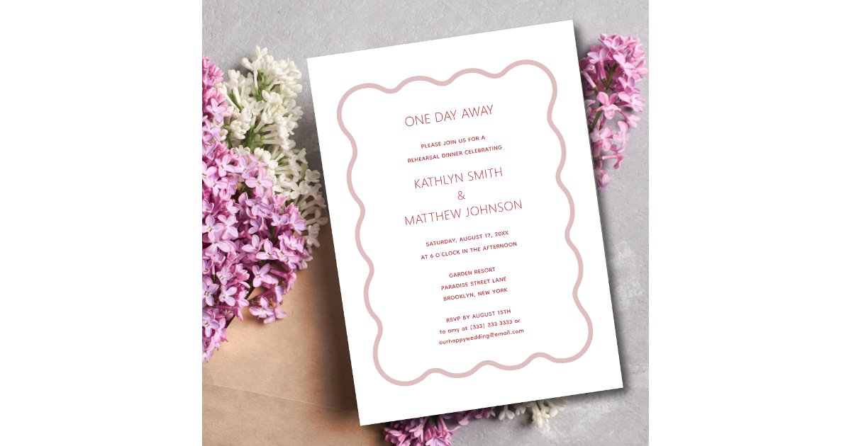 Pink Red Wavy Border Modern Retro One Day Away Invitation | Zazzle