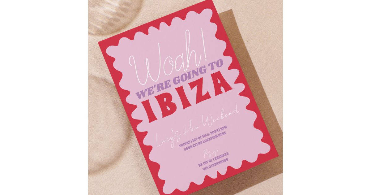 Pink Red Wavy Ibiza Hen Weekend Party Invitation | Zazzle