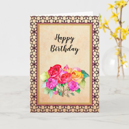 Pink Red Yellow Roses Birthday Card | Zazzle