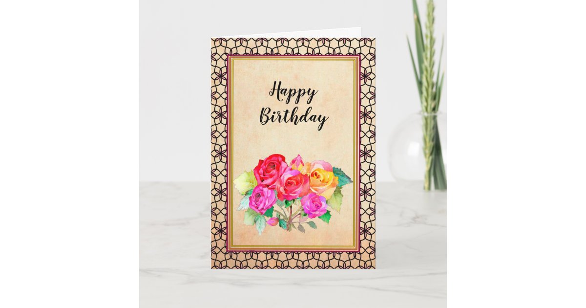 Pink Red Yellow Roses Birthday Card | Zazzle