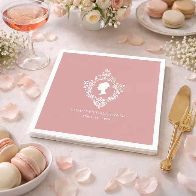 Pink Regency Lady Crest Dusty Rose Bridal Shower Napkins | Zazzle