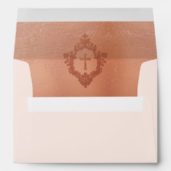 Pink Religious Cross Vintage Rose Gold Crest Blush Envelope | Zazzle