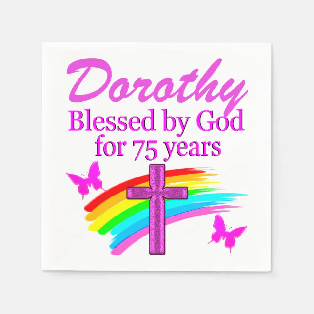 PINK RELIGIOUS PERSONALIZED 75TH BIRTHDAY NAPKINS | Zazzle