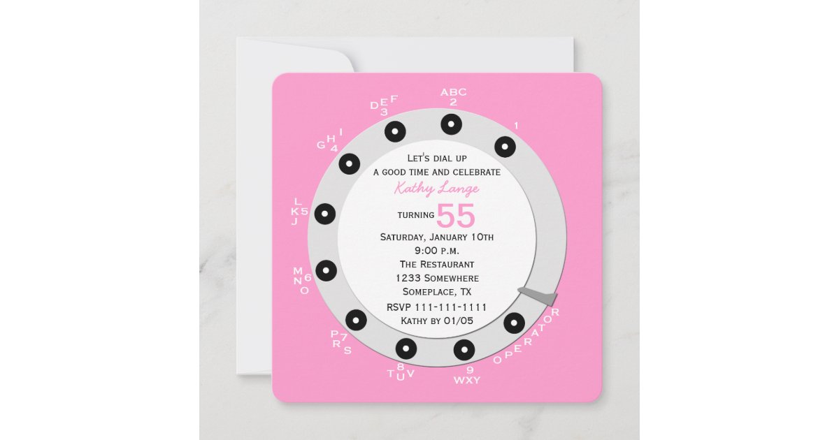Pink Retro 55th Birthday Party Invitation | Zazzle