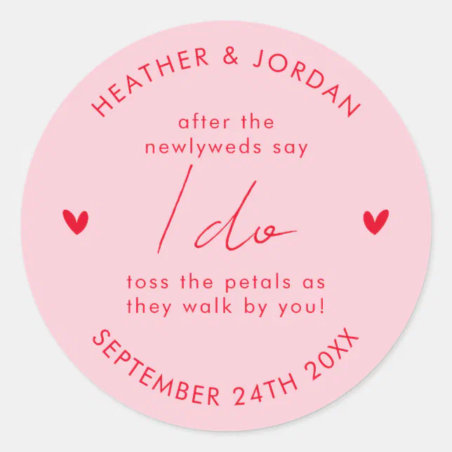 Pink Retro 70s Wedding Toss Me Confetti Favor Classic Round Sticker ...