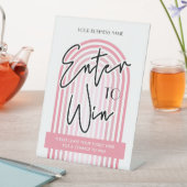 Pink Retro Arch Business Prize Draw Raffle Pedestal Sign | Zazzle