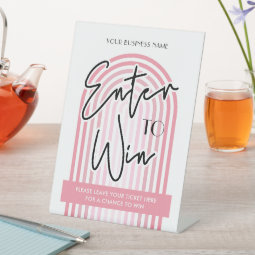 Pink Retro Arch Business Prize Draw Raffle Pedestal Sign | Zazzle