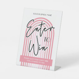 Pink Retro Arch Business Prize Draw Raffle Pedestal Sign | Zazzle
