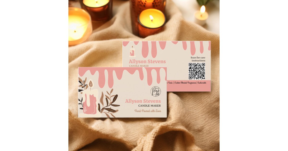 Pink retro artisanal candle maker logo qr code business card | Zazzle