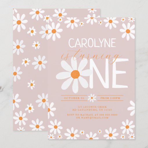 Pink Retro Daisy First Birthday Party Invitations | Zazzle