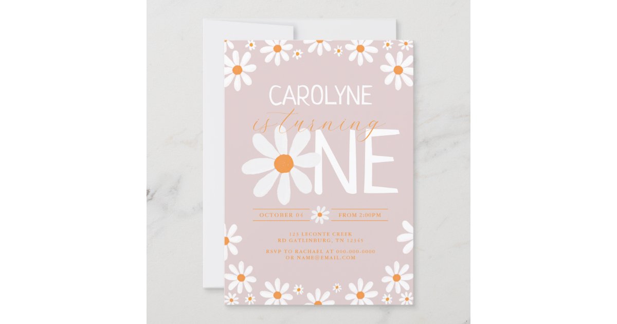Pink Retro Daisy First Birthday Party Invitations | Zazzle