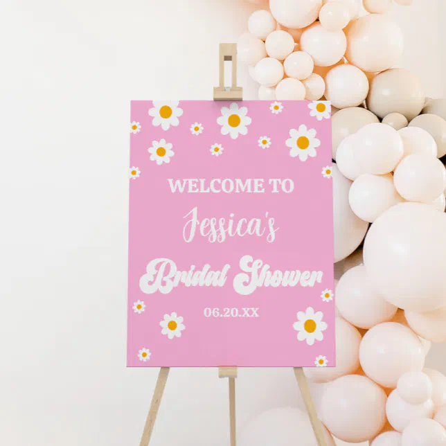 Pink Retro Daisy Flower Bridal Shower Welcome Sign | Zazzle
