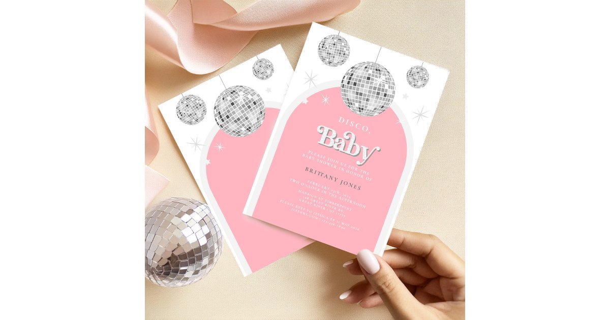 Pink Retro Disco BABY, Baby Shower Invitation | Zazzle