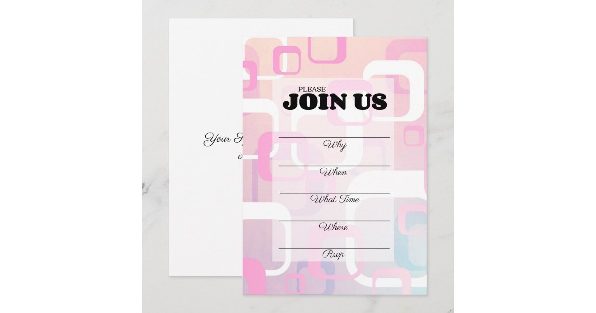 Pink Retro Fill In Multi Purpose Invitation | Zazzle