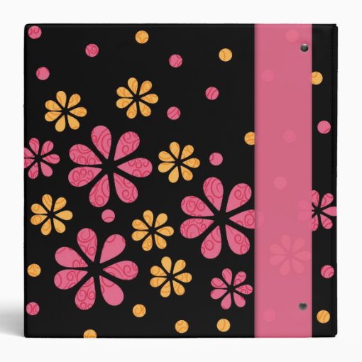 Pink Retro Flowers Dots 2 inch Designer Binder | Zazzle