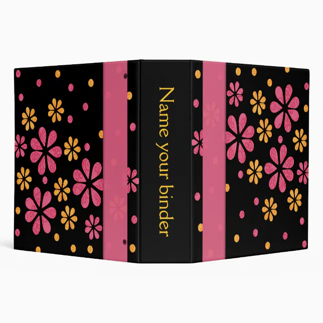 Pink Retro Flowers Dots 2 inch Designer Binder | Zazzle