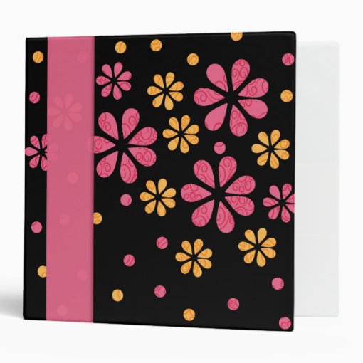 Pink Retro Flowers Dots 2 inch Designer Binder | Zazzle