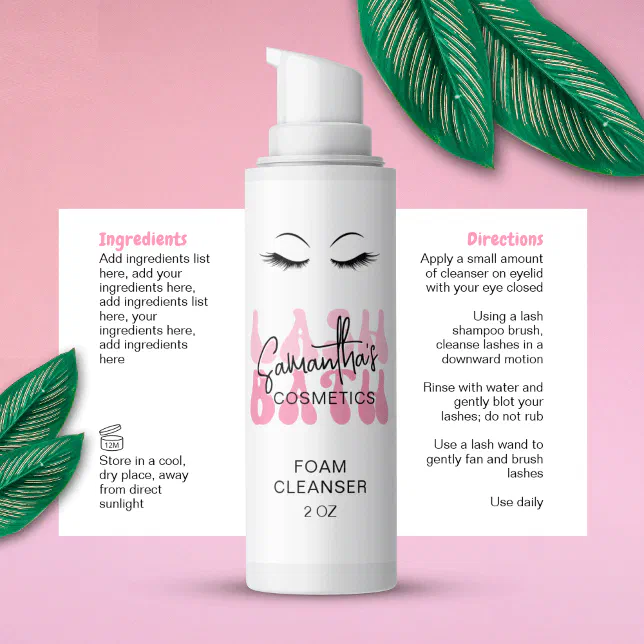 Pink Retro Font Lash Bath Shampoo Wrap Around Rectangular Sticker | Zazzle