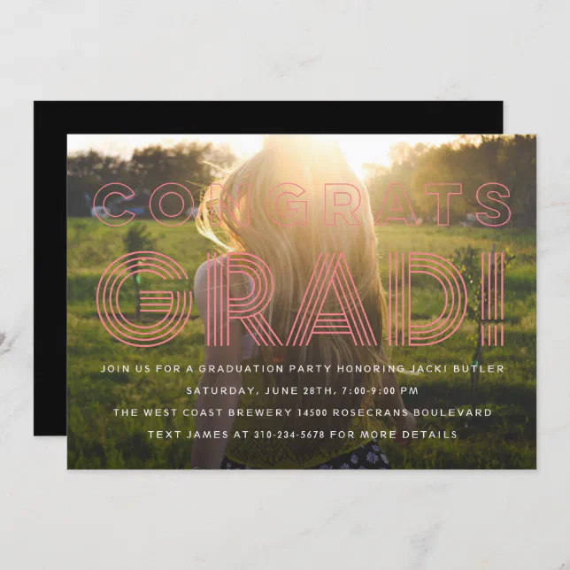 Pink Retro Grad Graduation Photo Invitation | Zazzle