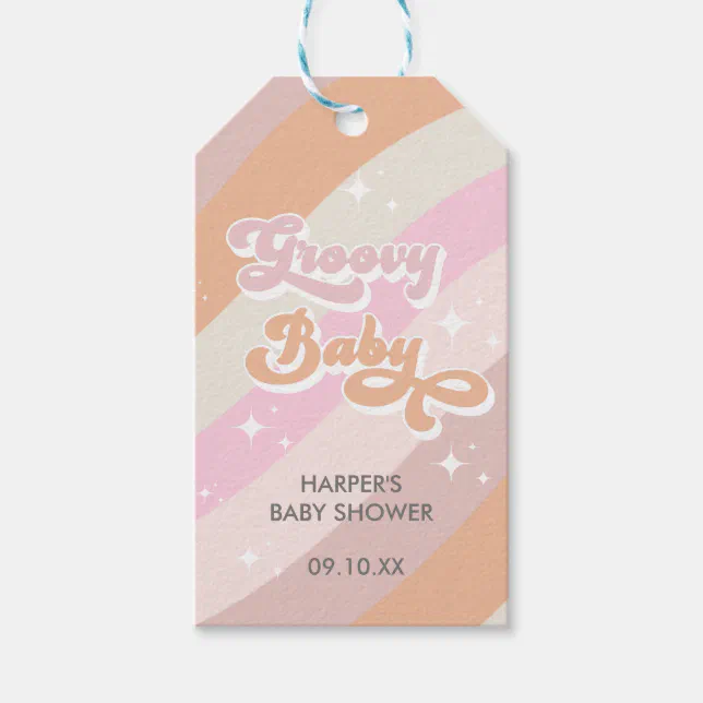 Pink Retro Groovy Baby Shower Favors Gift Tags | Zazzle