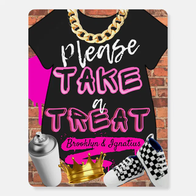 Pink Retro Hip Hop Baby Shower Treat SIgn | Zazzle