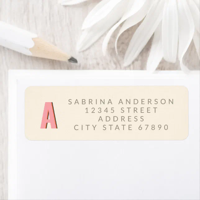 Pink Retro Monogram Initial Return Address Label | Zazzle