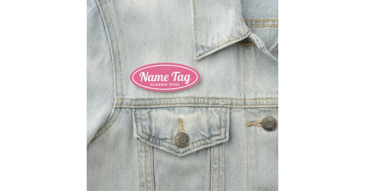 Pink Retro Oval Classic Name Tag | Zazzle