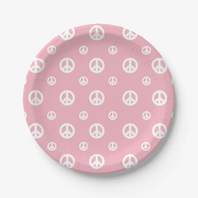 Pink Retro peace sign birthday Paper Plates | Zazzle