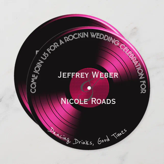 Pink Retro Rock n Roll Vinyl Record Wedding Card | Zazzle