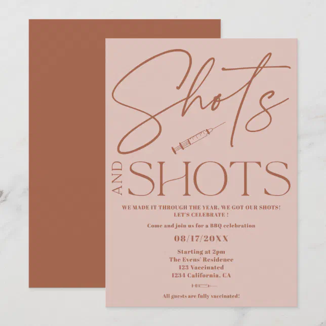 Pink retro script shots Vaccination celebration Invitation | Zazzle