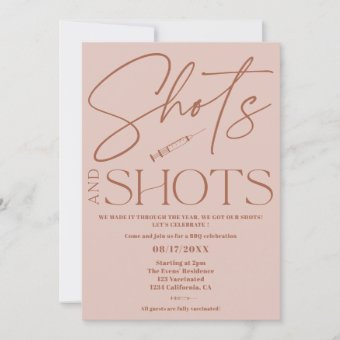 Pink retro script shots Vaccination celebration Invitation | Zazzle