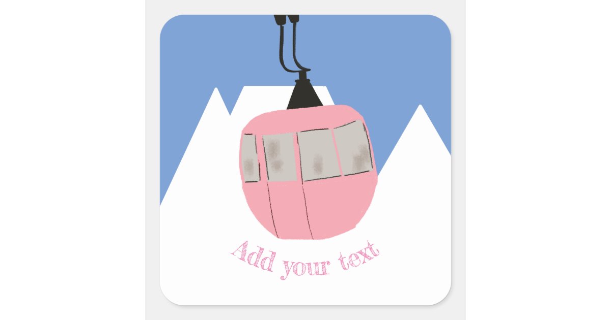 Pink Retro Ski Lift Skiing Snow Mountain Square Sticker | Zazzle