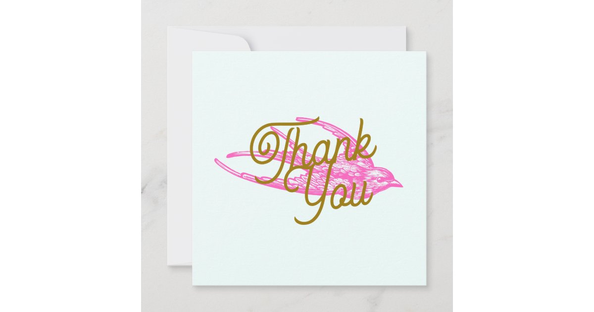 Pink Retro Swallow Thank You Card | Zazzle