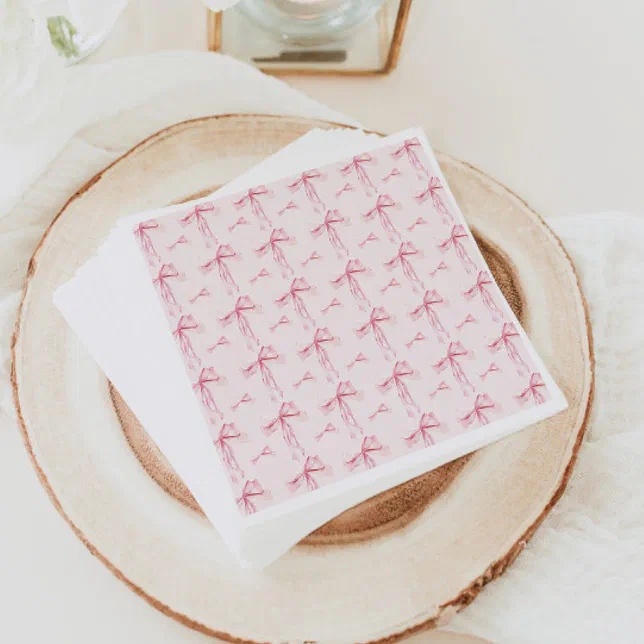 Pink Ribbon Baby Shower Paper Napkins Girl Bow | Zazzle