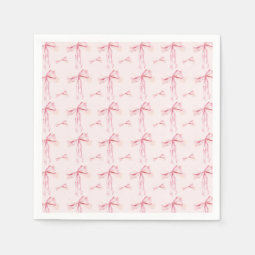 Pink Ribbon Baby Shower Paper Napkins Girl Bow | Zazzle
