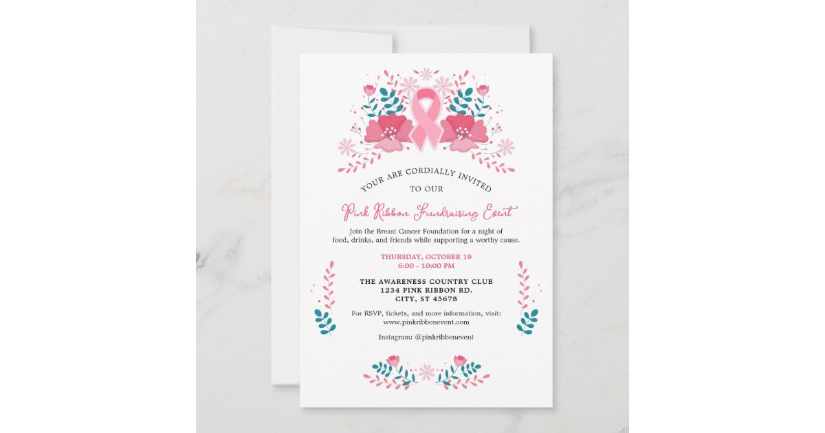 Pink Ribbon Breast Cancer Awareness Invitation | Zazzle