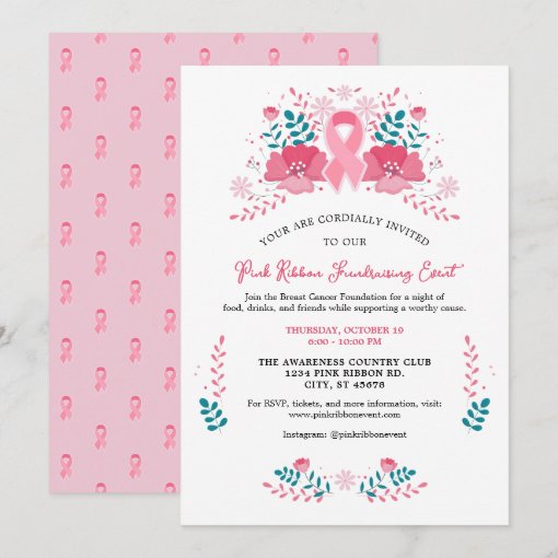 Pink Ribbon Breast Cancer Awareness Invitation | Zazzle